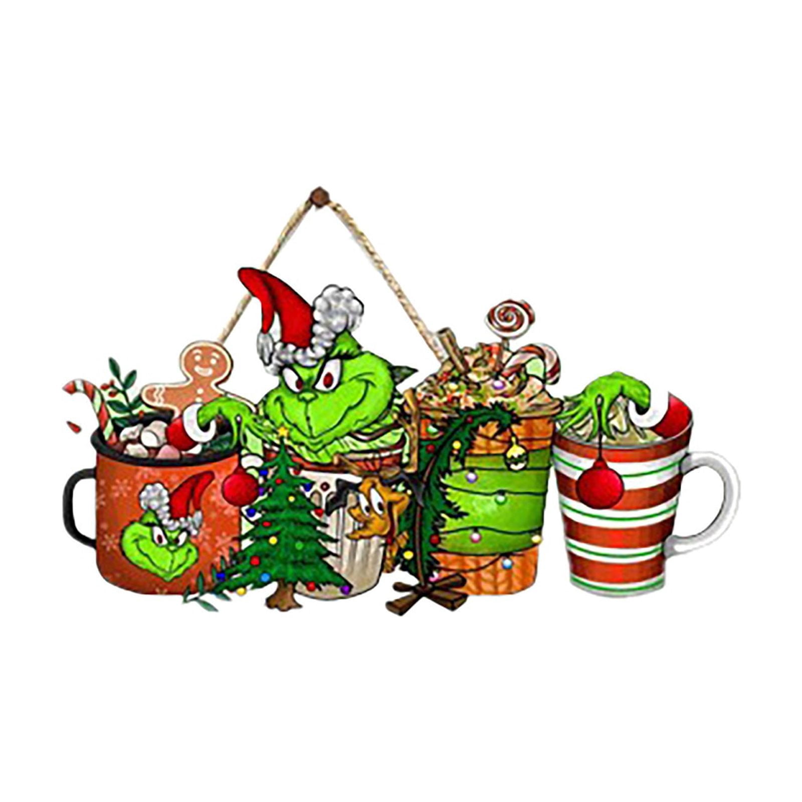 KEVCHE Grinch Christmas Decorations Hanging Signs, Green Monster Door ...