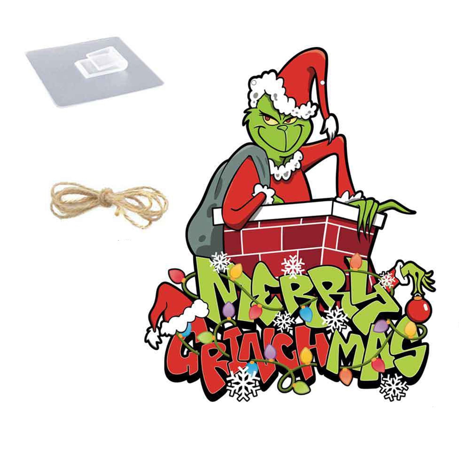 KEVCHE Grinch Christmas Decorations, Wooden Doorplate Head Window Door ...
