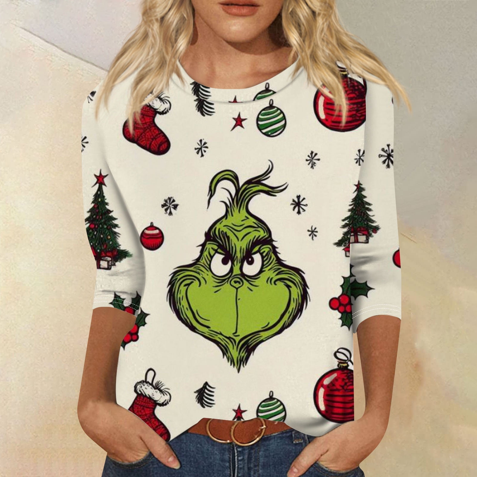 KEVCHE Grinch Clothes Christmas Shirts Women's Fashion Casual Seven ...