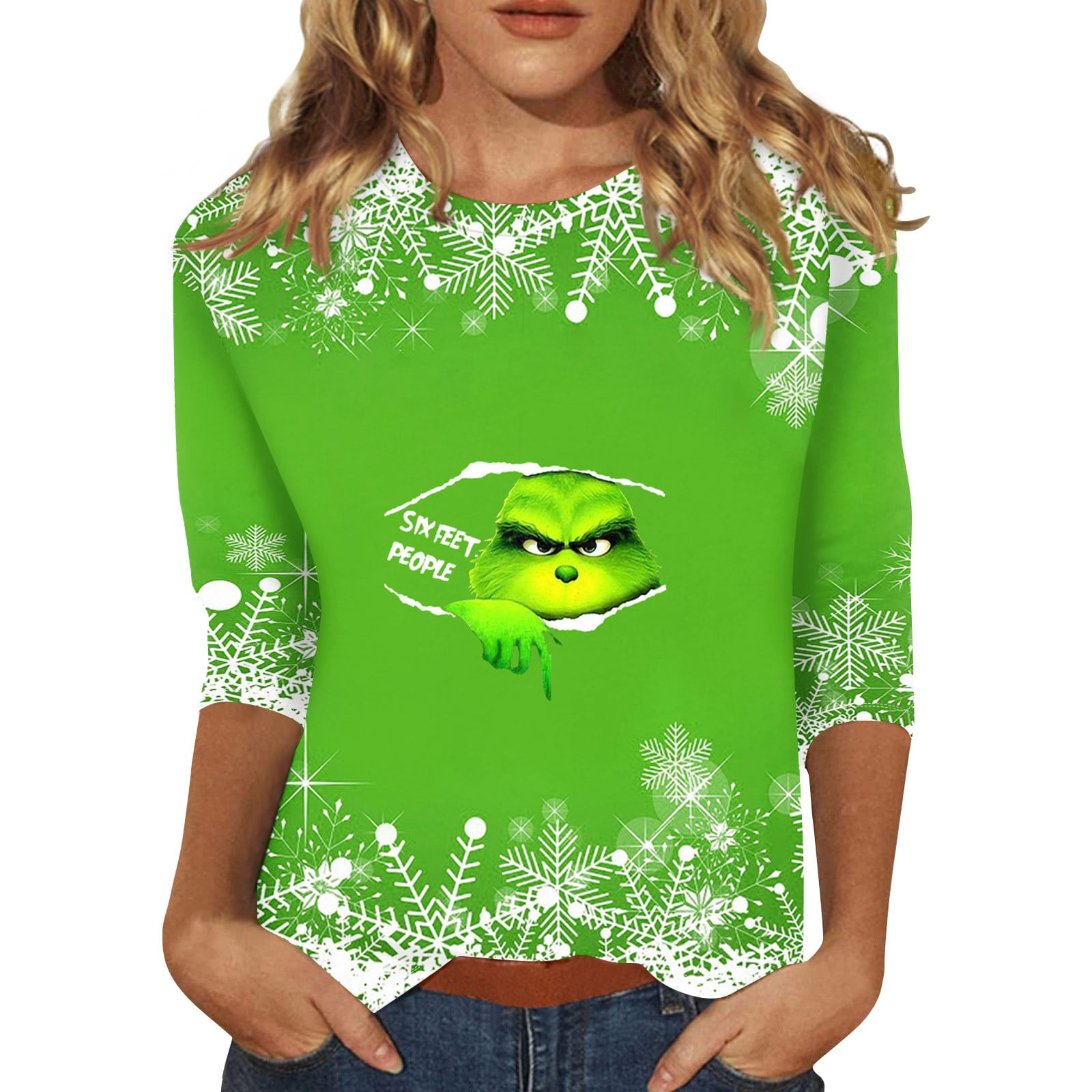KEVCHE Grinch Costume Christmas 2024 Grinch Shirts 3/4 Sleeve Shirts ...