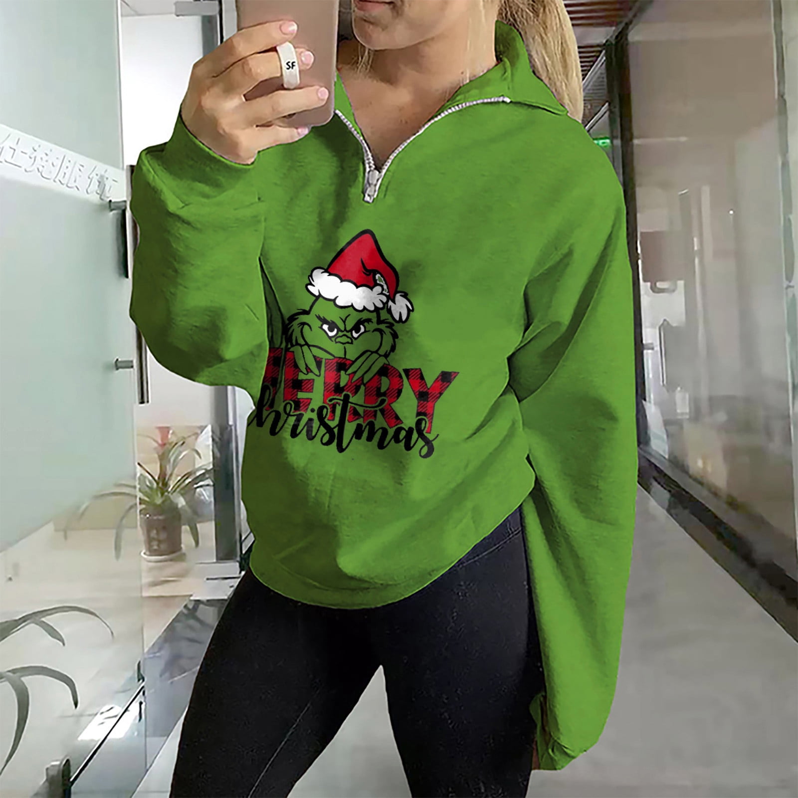 KEVCHE Grinch Costume Christmas Hoodie Grinch Fashion Women Casual V ...