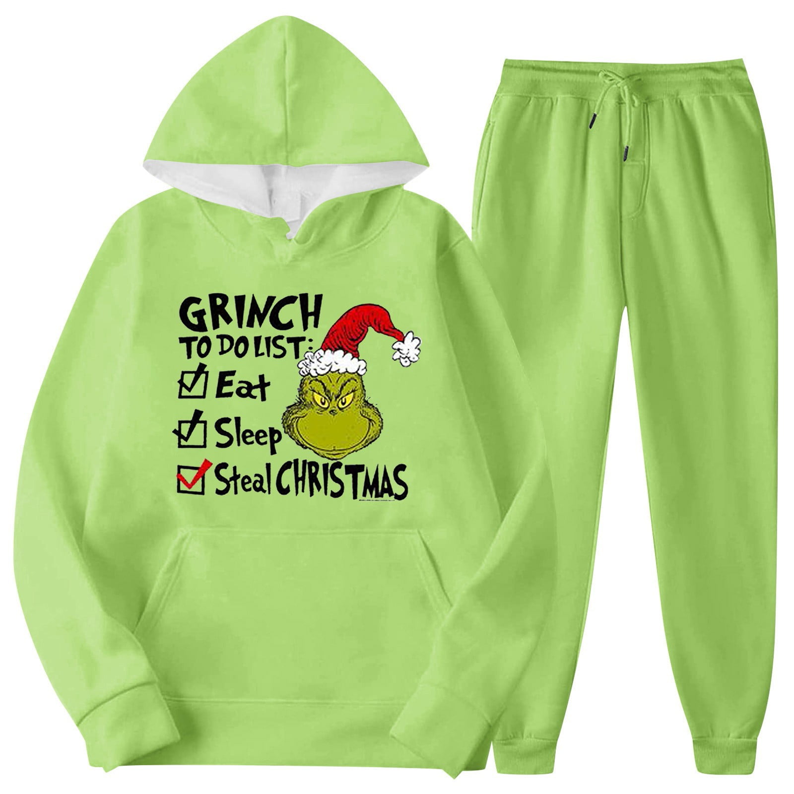 KEVCHE Grinch Costume Christmas Outfits, Grinch Print Hoodie Pants Suit ...