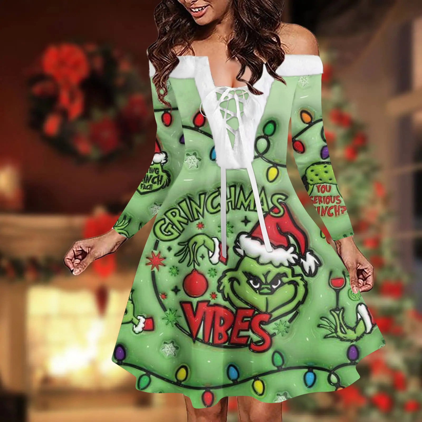 KEVCHE Grinch Costume Christmas Skirts, Women's Grinch Casual One ...