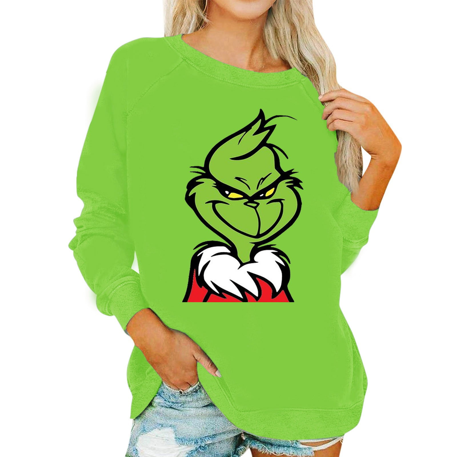 KEVCHE Grinch Costume Christmas Sweatshirts, Blouses Casual Shirt Print ...