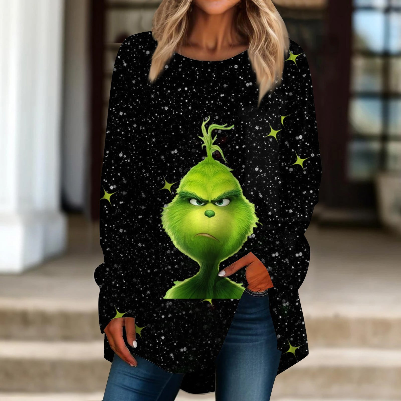 KEVCHE Grinch Costume Christmas Sweatshirts, Women's Casual Plus Size ...