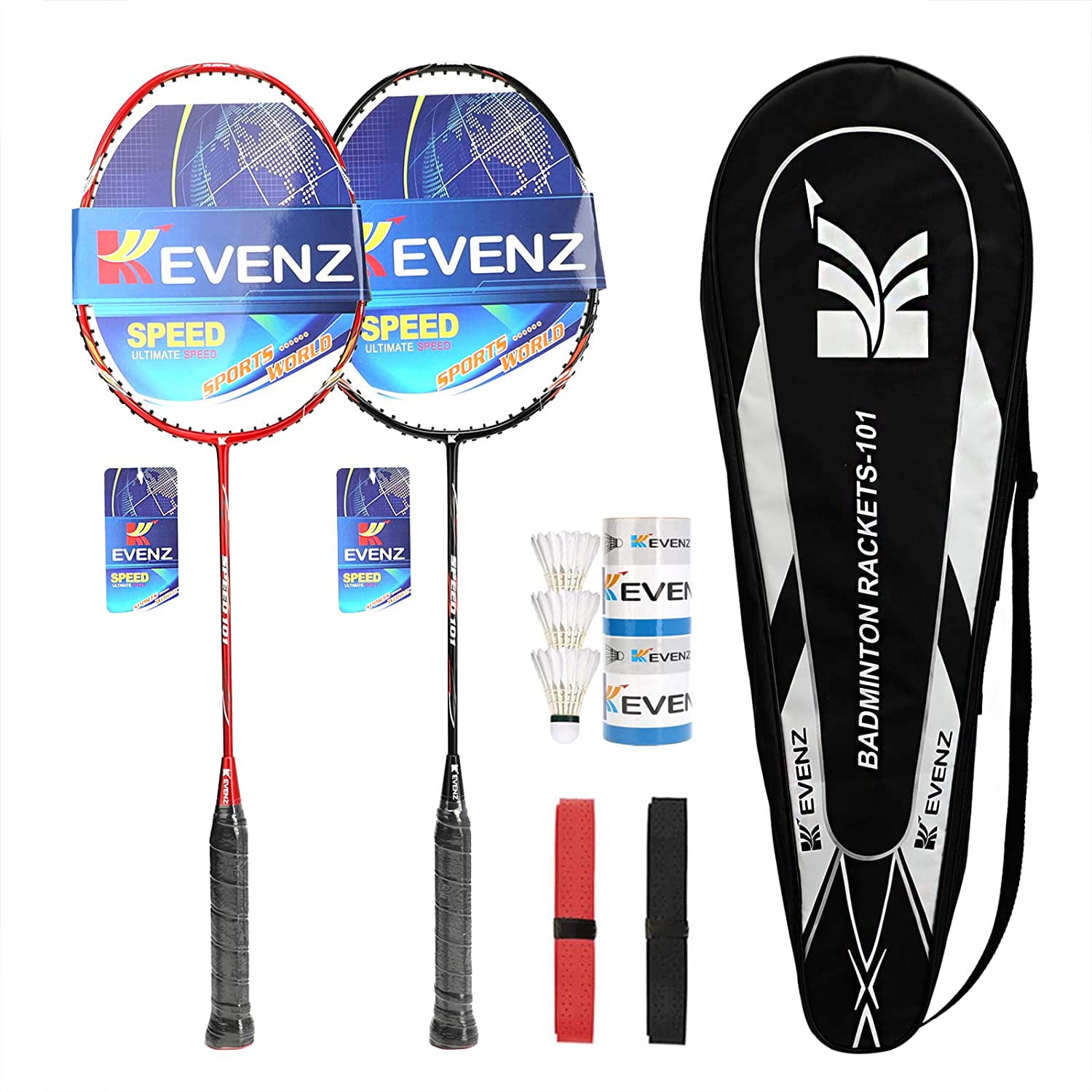 KEVENZ Badminton Racket Set, 2 Carbon Fiber Badminton Racquet, 3 Goose ...