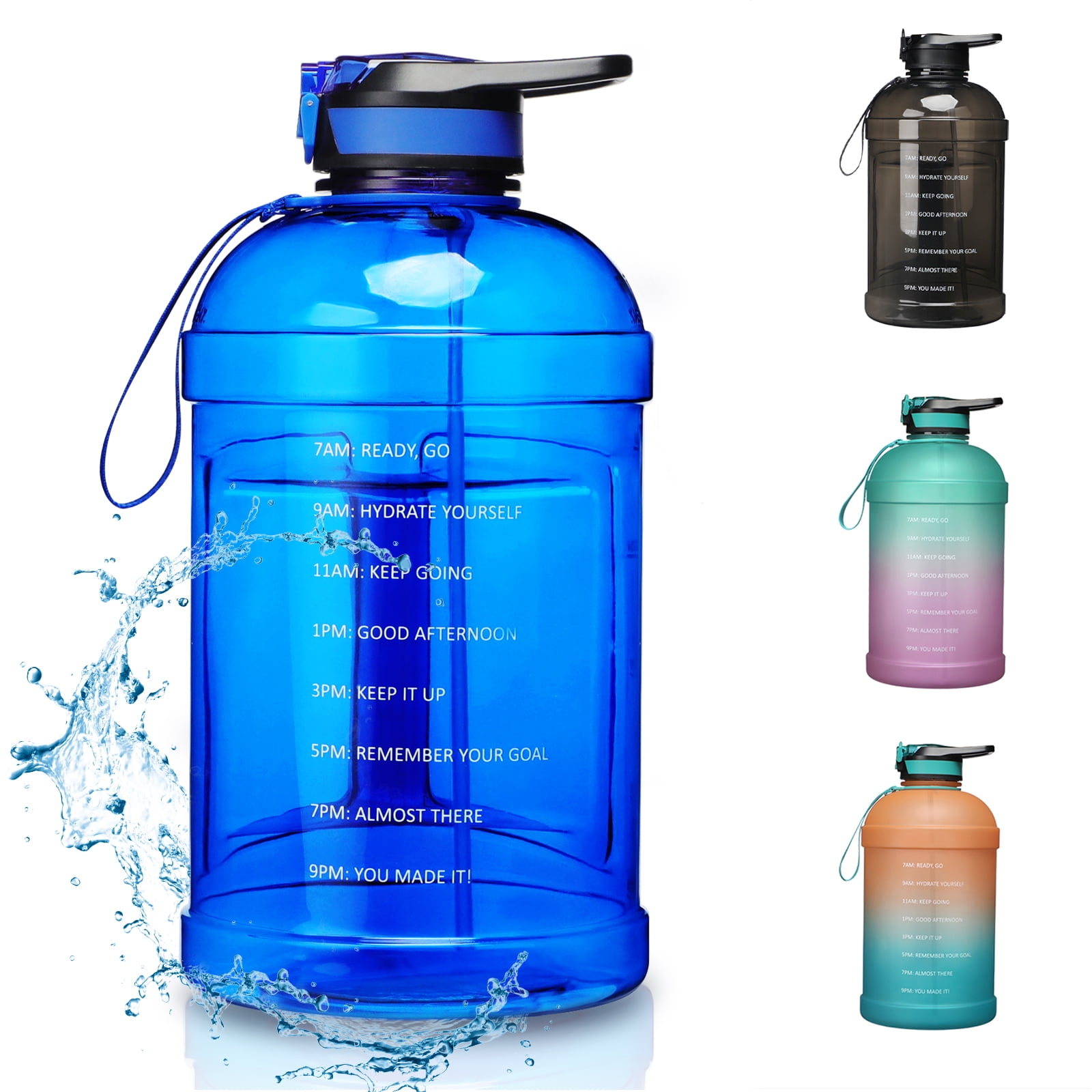 KEVENZ Motivational 1 Gallon Drinking Water Bottle with Time Marker ...