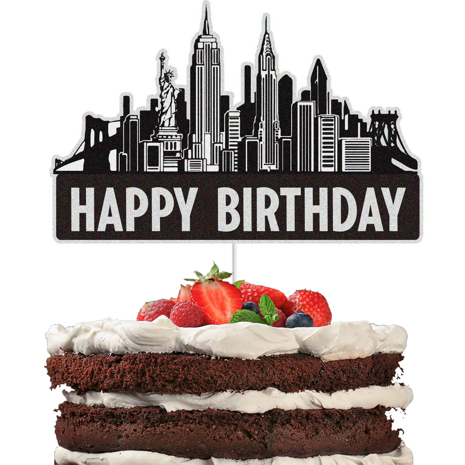 KEWEYA New York TWE5 City Cake Toppers Black Glitter NYC Cityscape Bday ...
