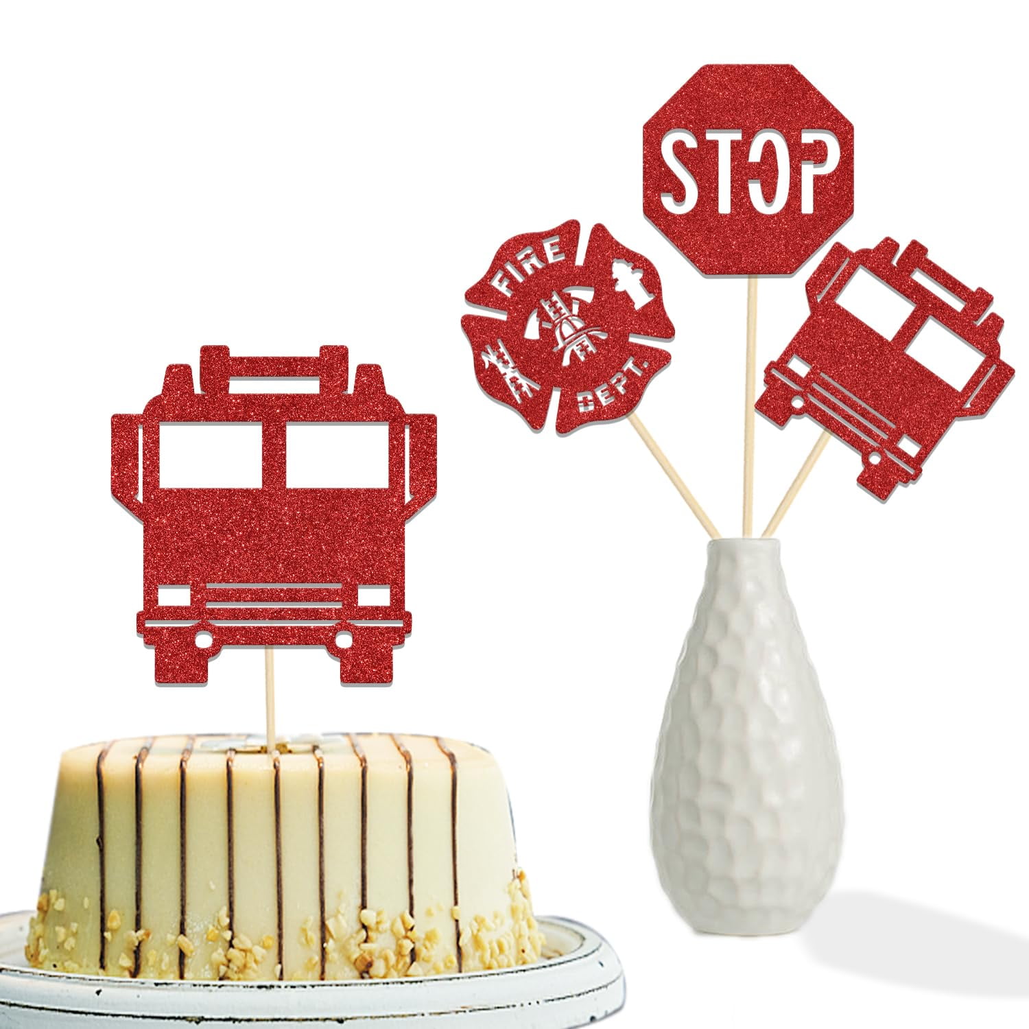 KEWUFD 12PCS Firetruck Birthday Party Centerpiece Stick Firetruck ...