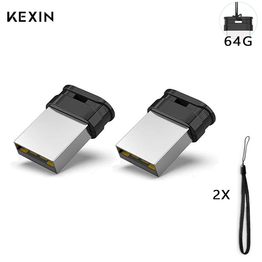 KEXIN 64GB Mini Flash Drive with Lanyard, USB 2.0, Black, 2 pack ...