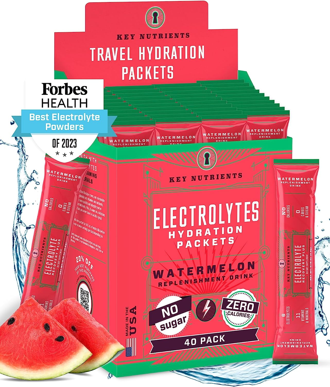KEY NUTRIENTS Electrolytes Powder Packets - Refreshing Watermelon 40 ...