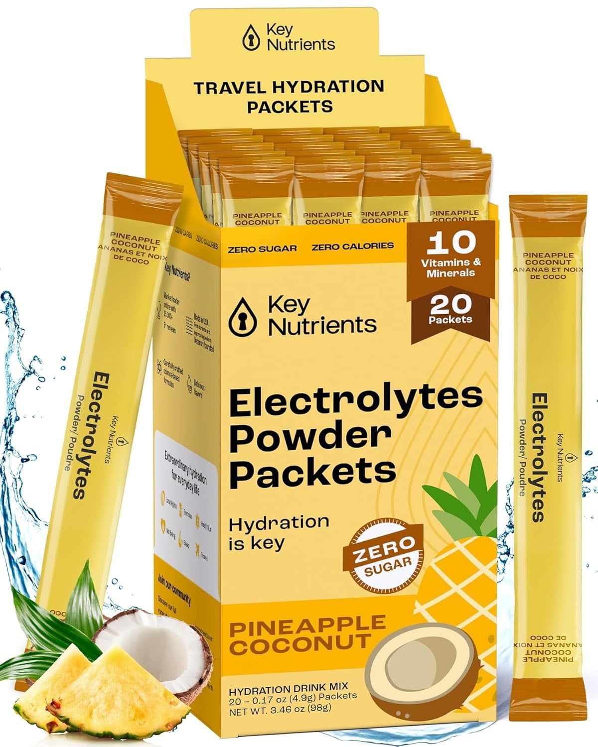 KEY NUTRIENTS Electrolytes Powder Packets - Tropical Pineapple Coconut ...