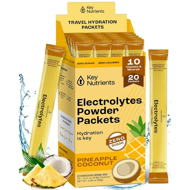 KEY NUTRIENTS Electrolytes Powder Packets - Tropical Pineapple Coconut ...