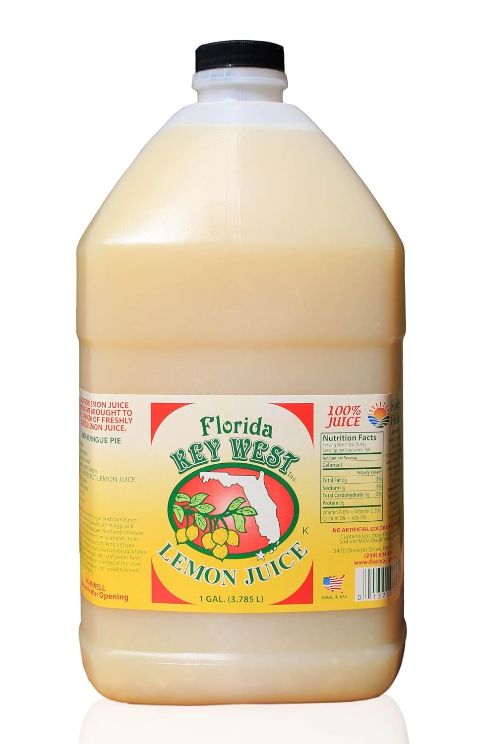 KEY WEST 100% Key Lemon Juice - 1 Gal | All Natural Lemon Flavor ...