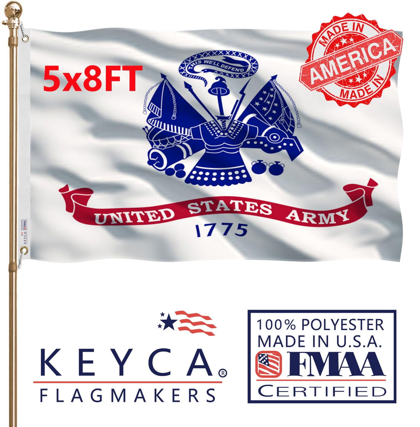 KEYCA Army US Military Flag 5x8 FT 100% Made in The USA-Heavy Duty ...