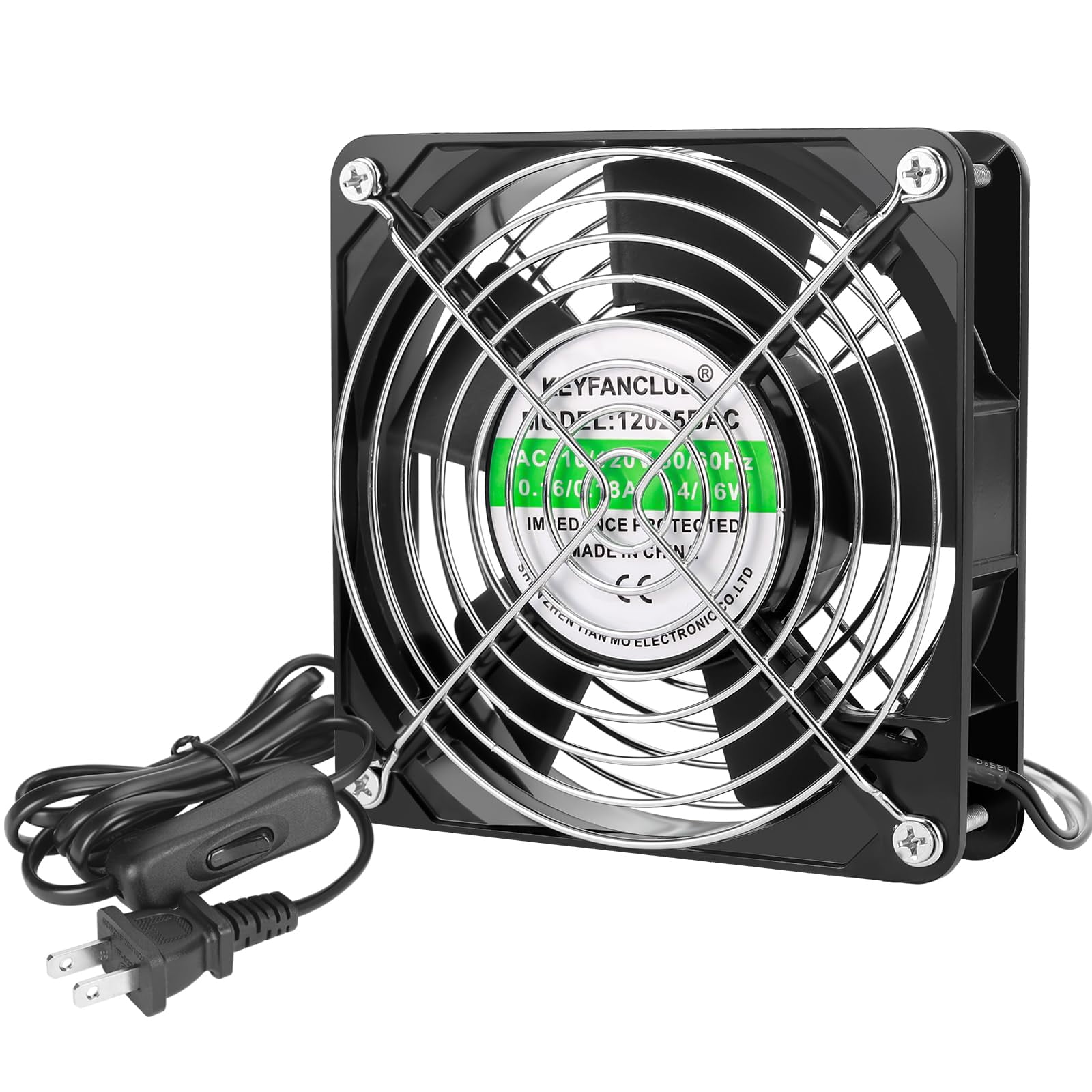 KEYFANCLUB Axial Muffin Small RRF12 Computer Fan with AC Plug 110V 120V ...