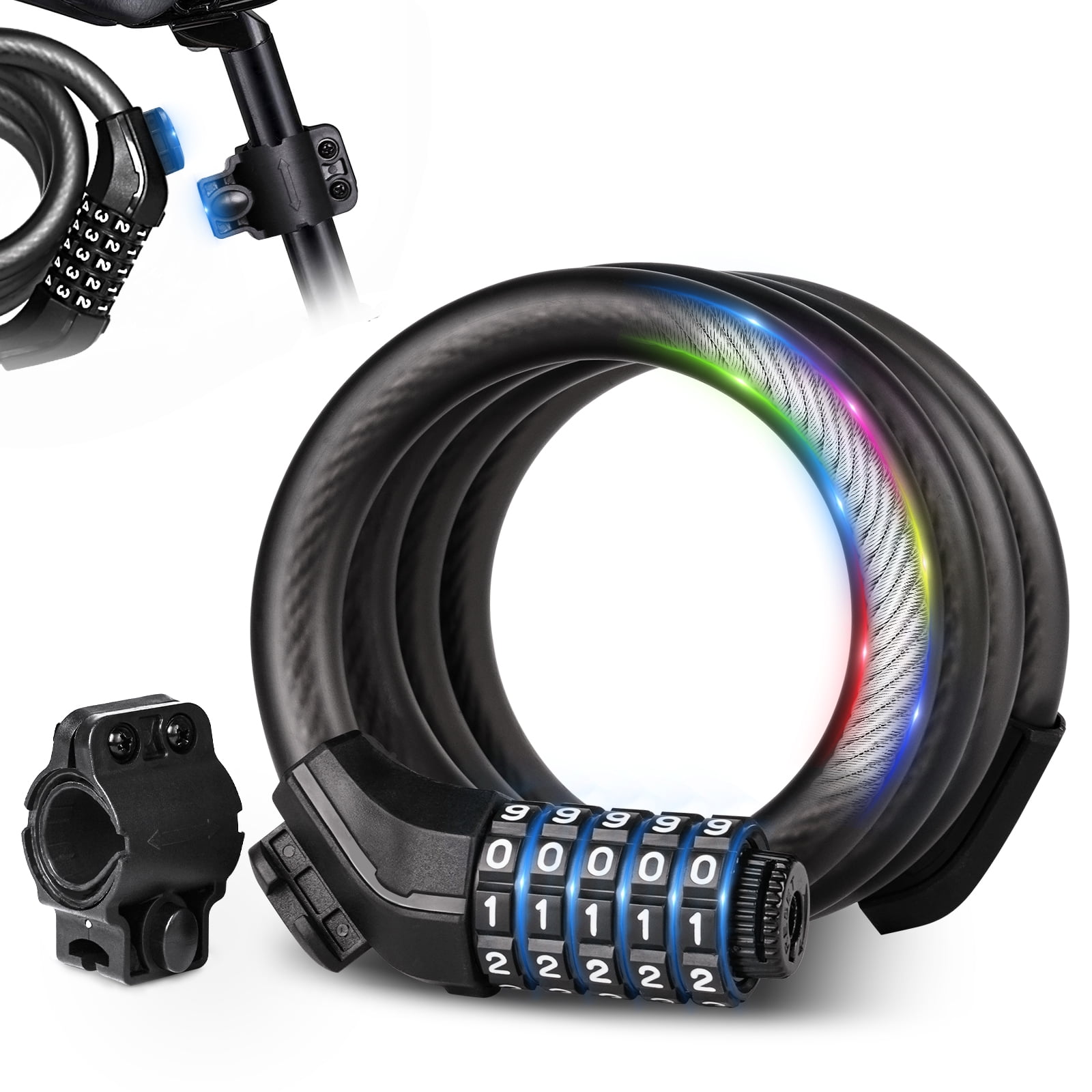 KEYSTP Bike Lock Cable with Combination, Upgraded High Security Bicycle ...