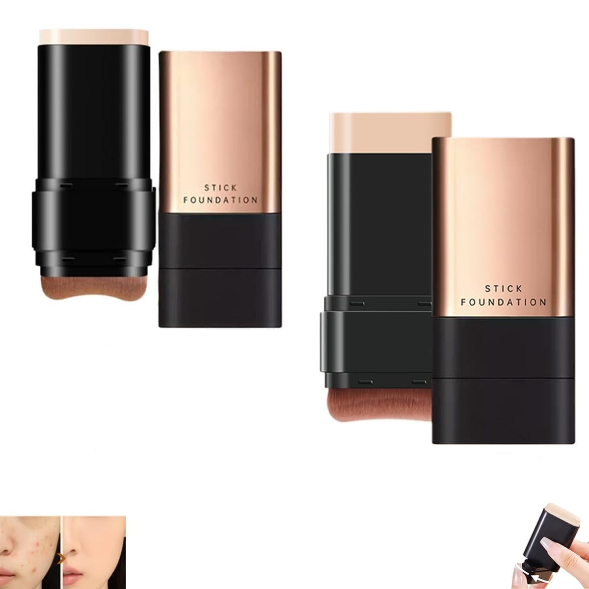 KEYU 2 In 1 Luxury Anti-Wrinkle Foudation Stick,Double-Ended Foundation ...