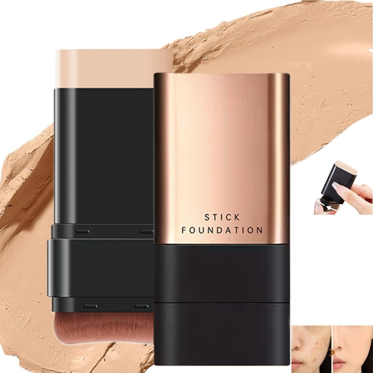 KEYU 2 In 1 Luxury Anti-Wrinkle Foudation Stick,Double-Ended Foundation ...