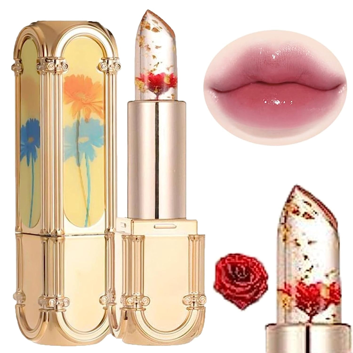 KEYU Lipstick,Flower Color Changing Lipstick,Crystal Jelly Flower ...
