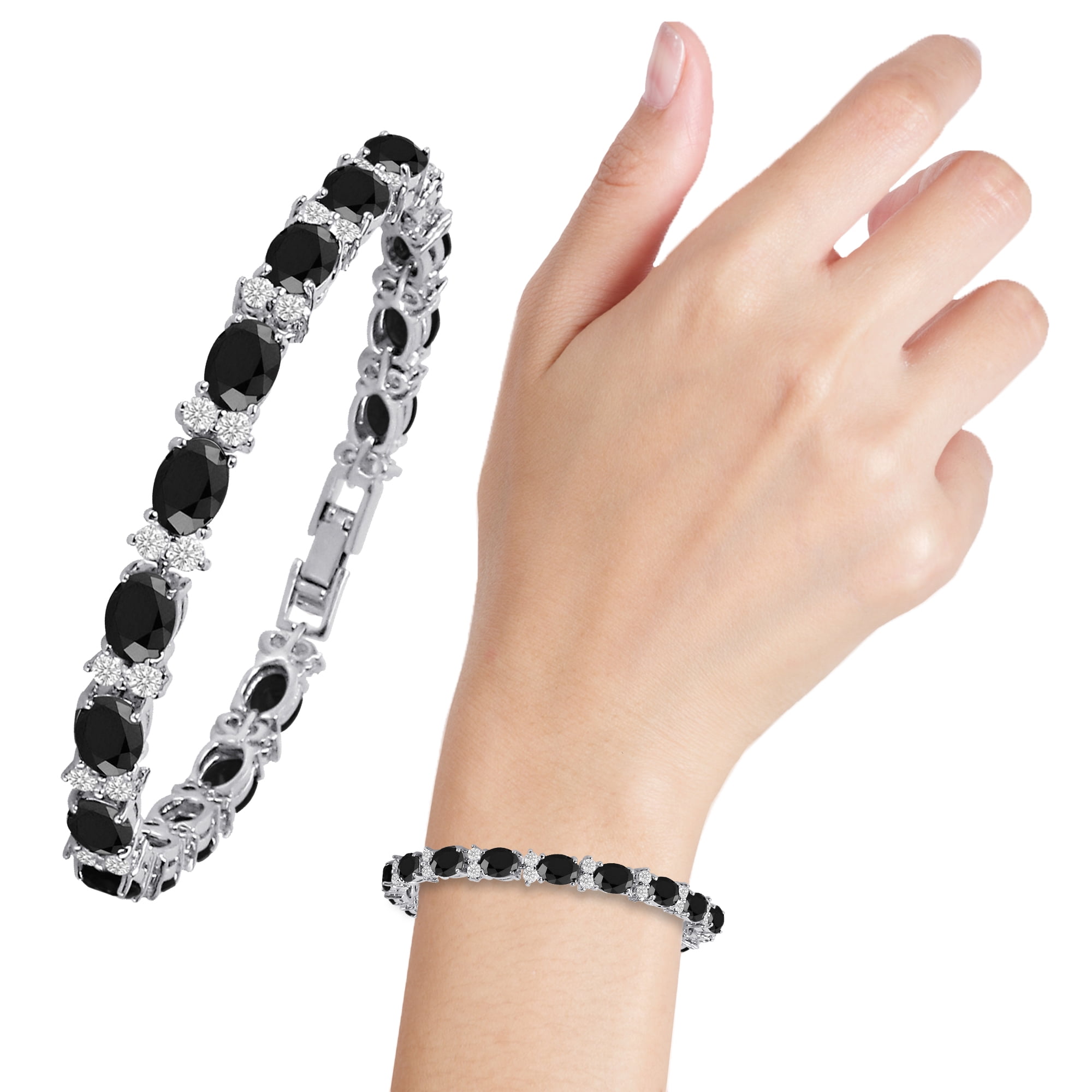 KEZEF Jewelry: Silver Plated Black & White Cubic Zirconia Tennis ...