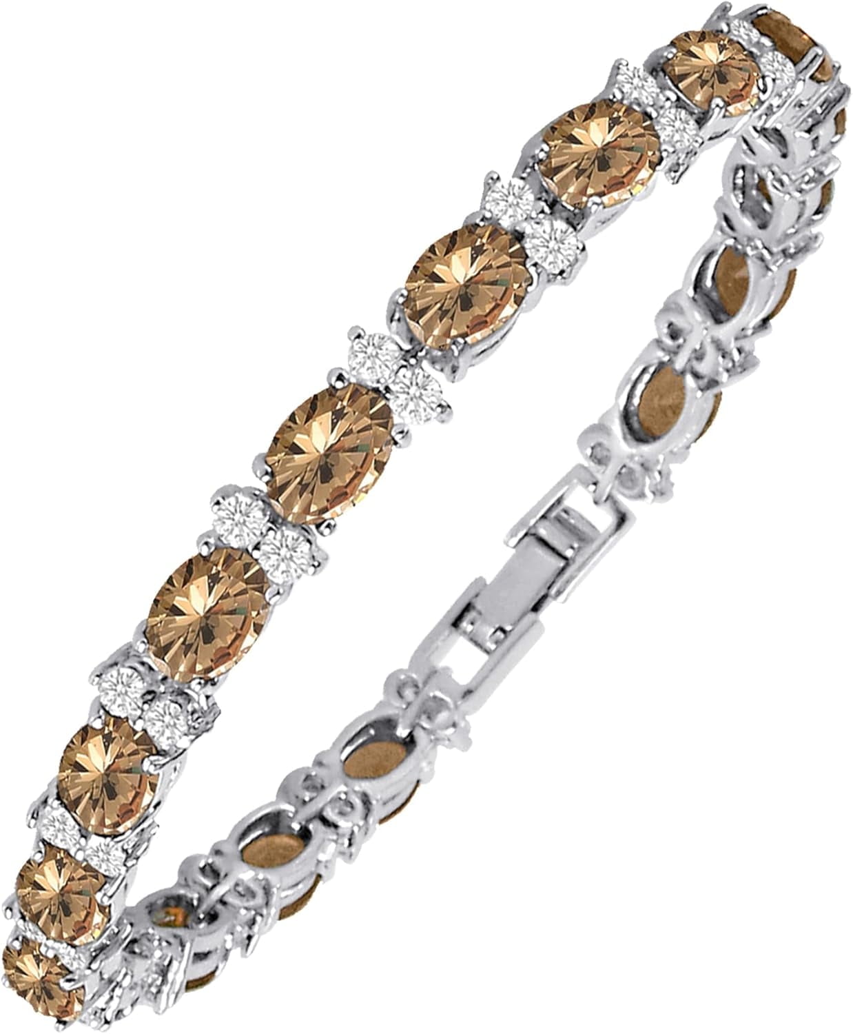 Kezef Champagne Cubic Zirconia Tennis Bracelet for Women - Oval 7x5 CZ ...