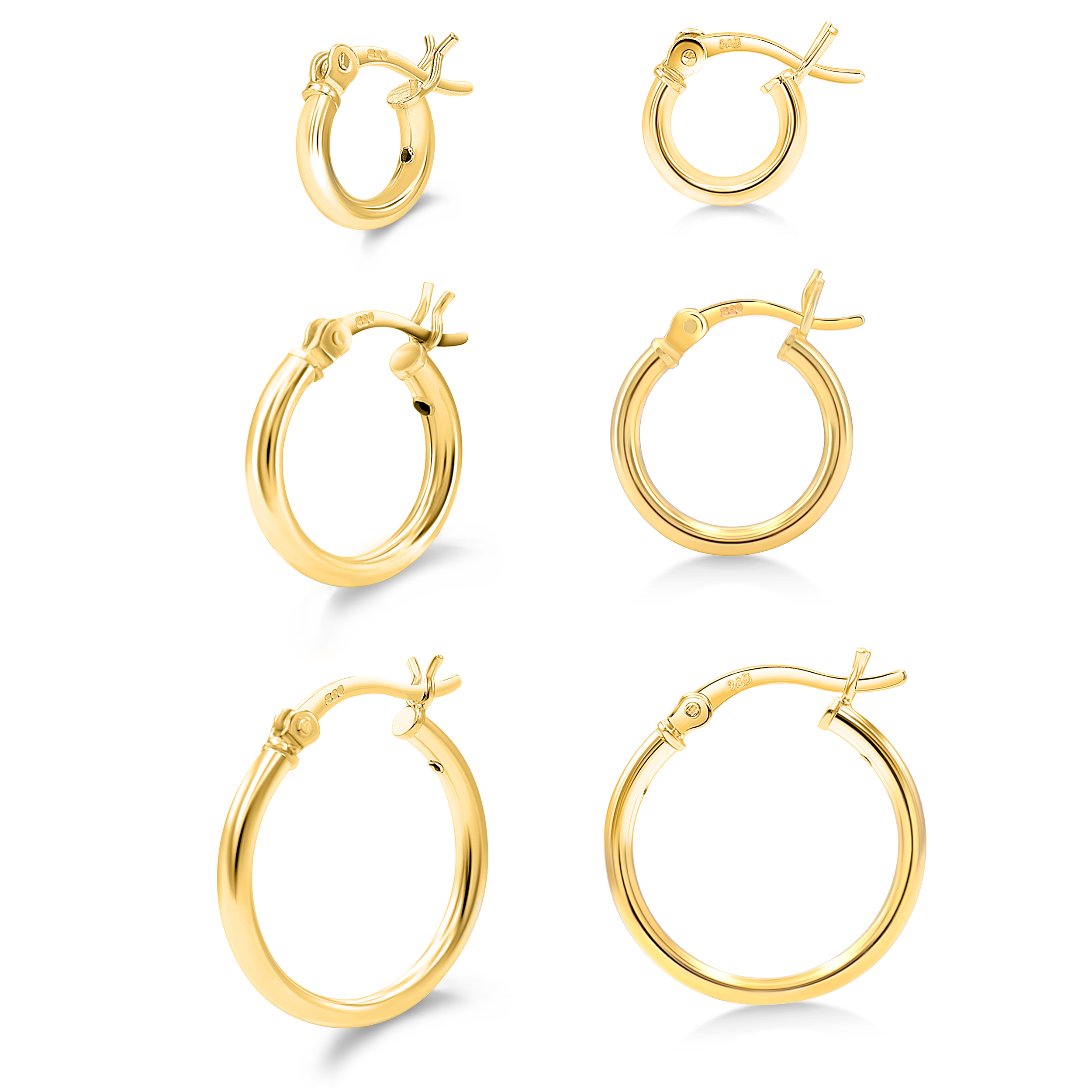 14kt Gold over Sterling Silver 15mm Mixed Round Hoop Earring Set ...