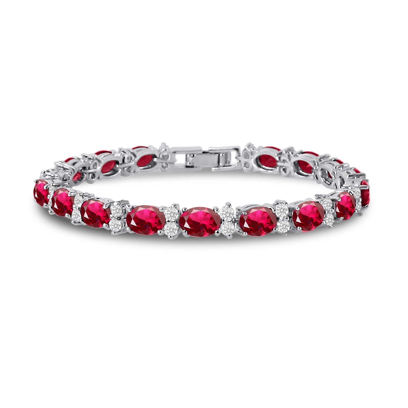 KEZEF Silver Plated Tennis Bracelet for Women - Red Ruby Cubic Zirconia ...
