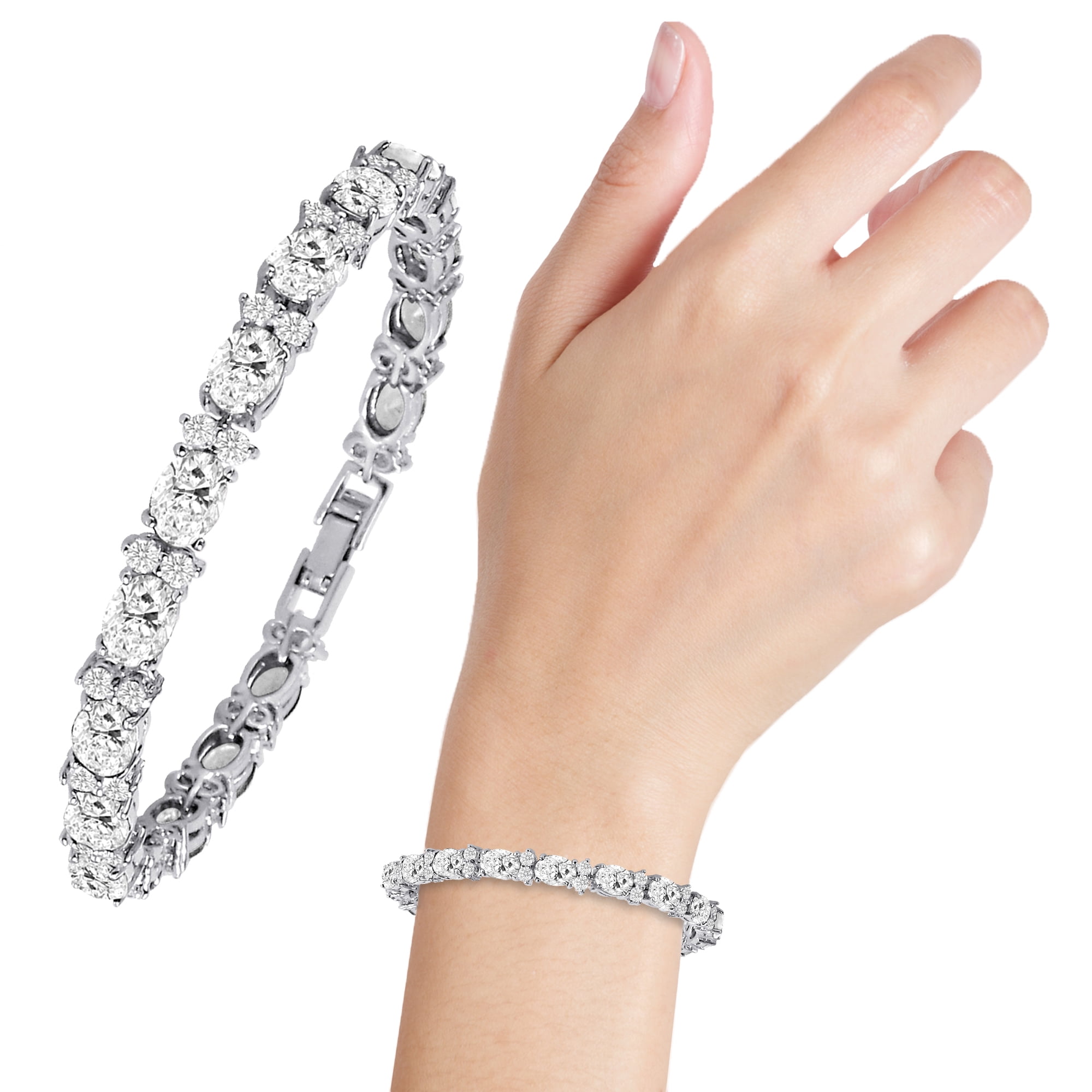 KEZEF White Cubic Zirconia Tennis Bracelet for Women - Oval 7x5 CZ ...