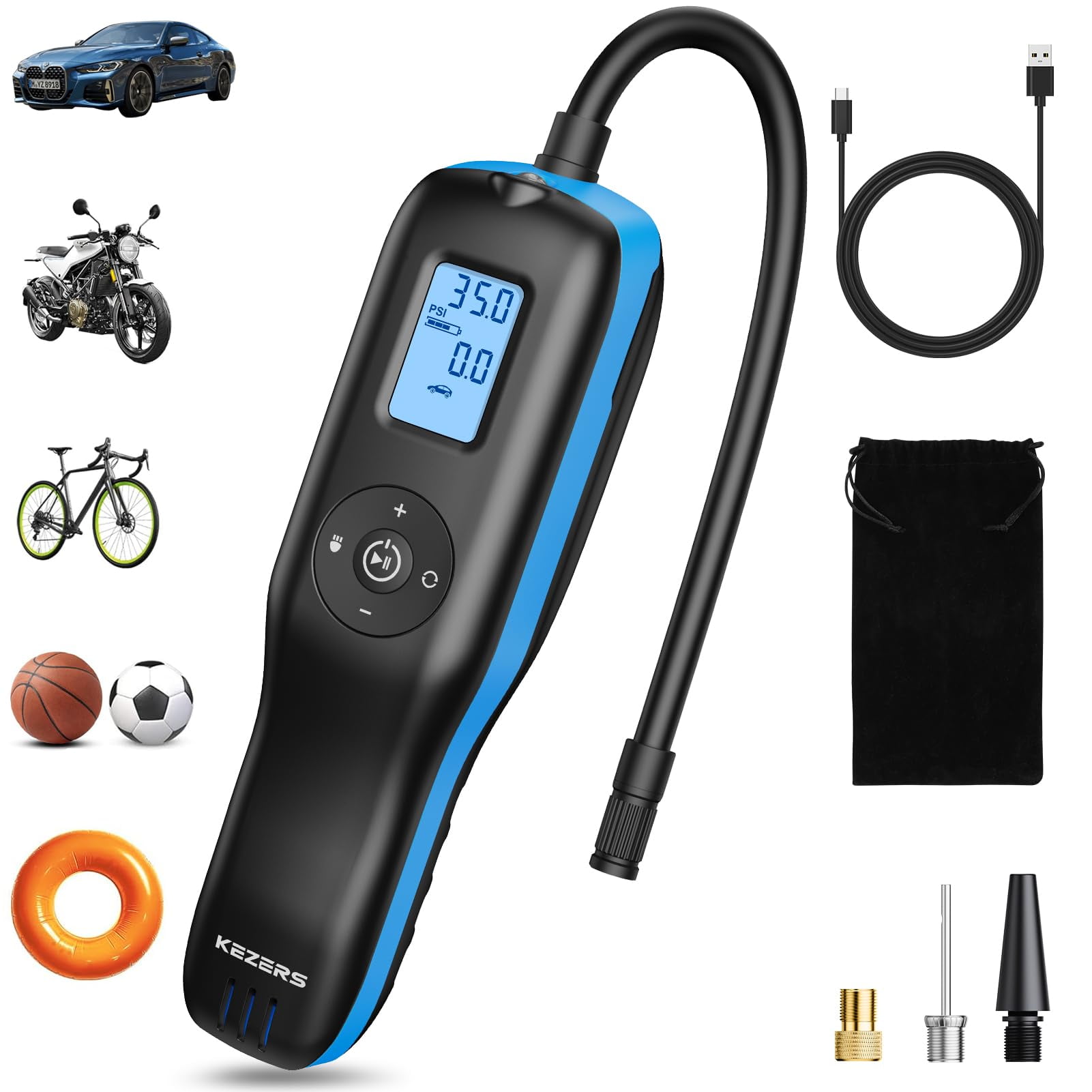 KEZERS Bicycle Tire Inflator, Portable 160PSI Air Pump,Cordless Air ...