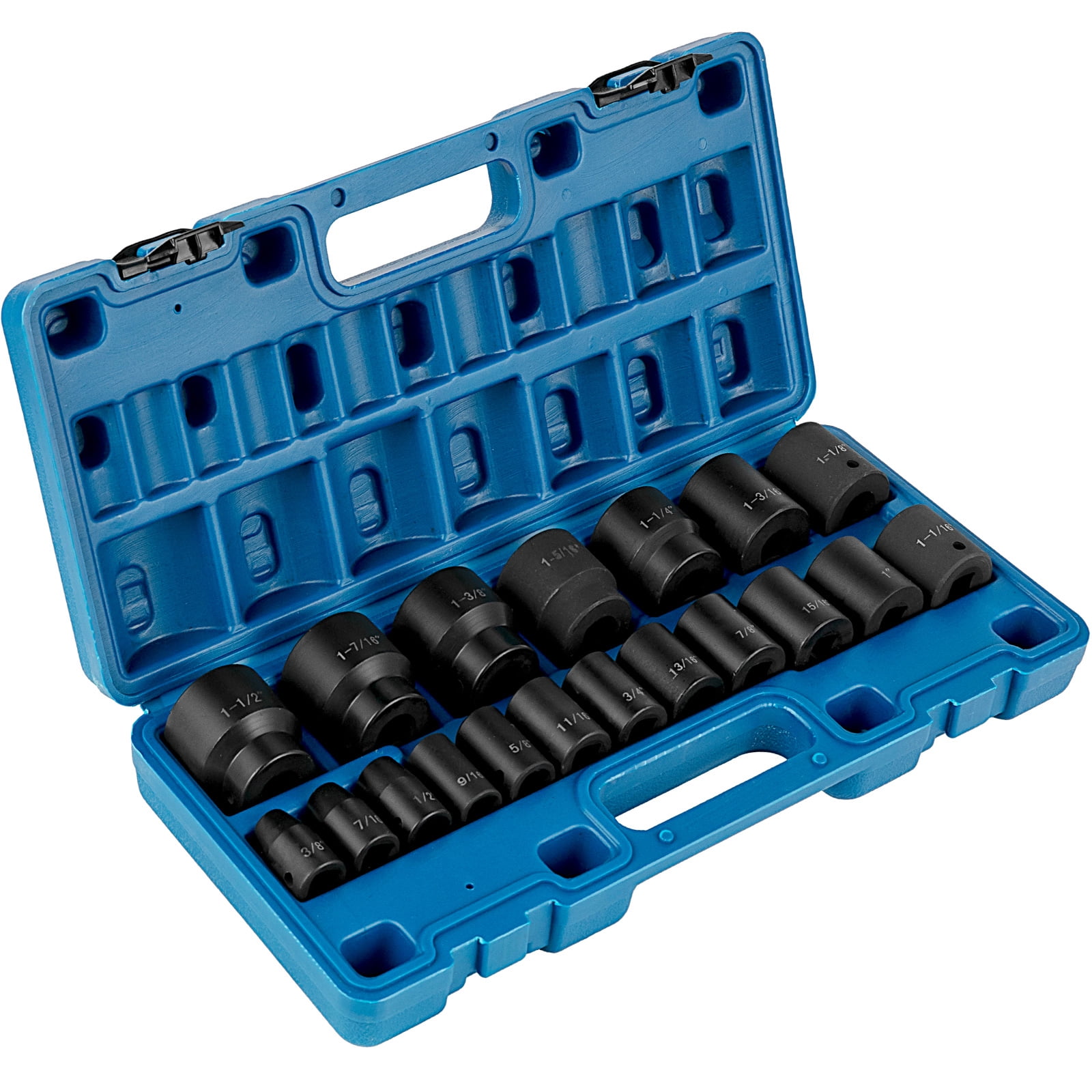 KFFKFF 1/2" Impact Socket Set, Set of 19, SAE Standard Sizes Ranging ...