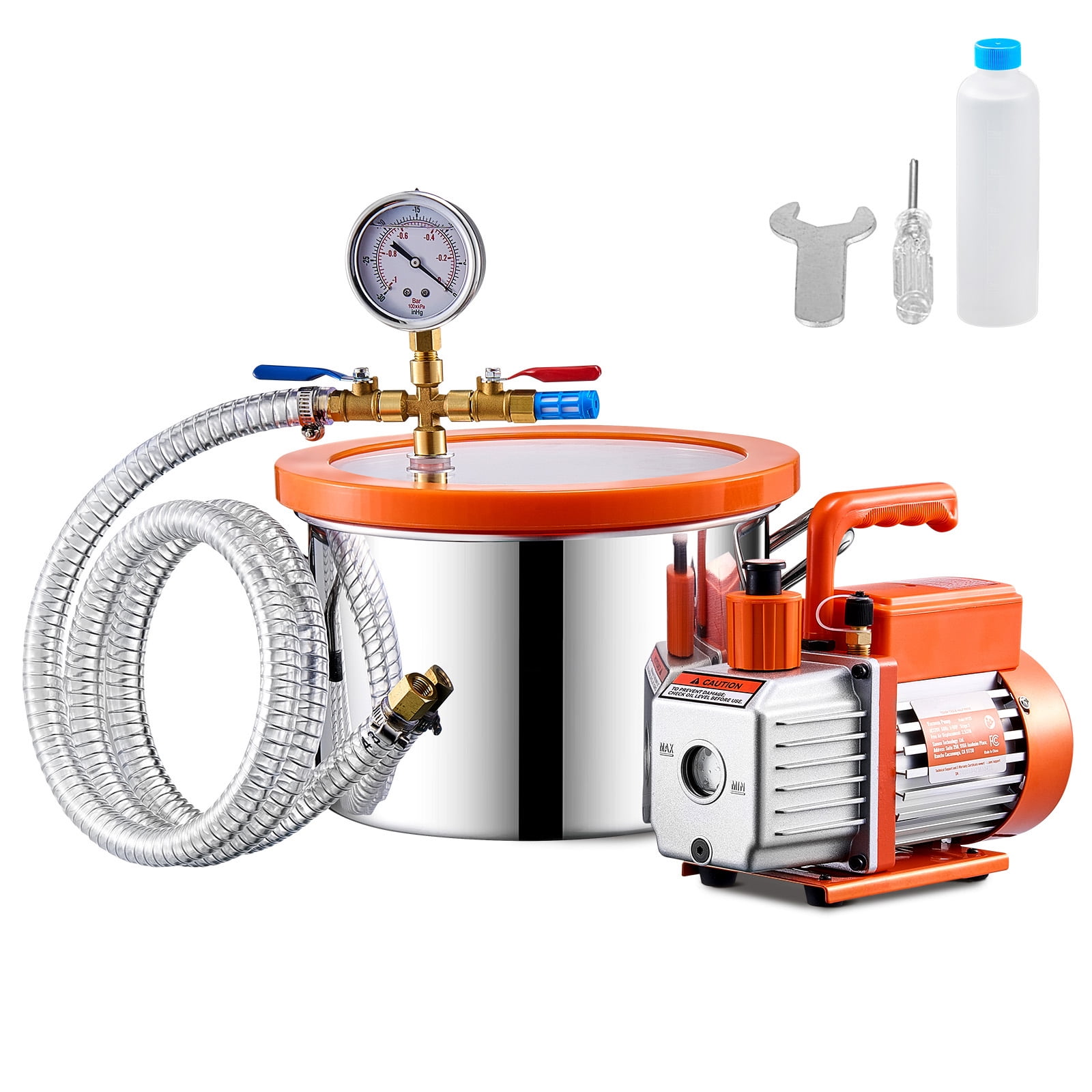 KFFKFF 1.5 Gallon Vacuum Chamber with 3.5 CFM Pump Set, Stainless Steel ...