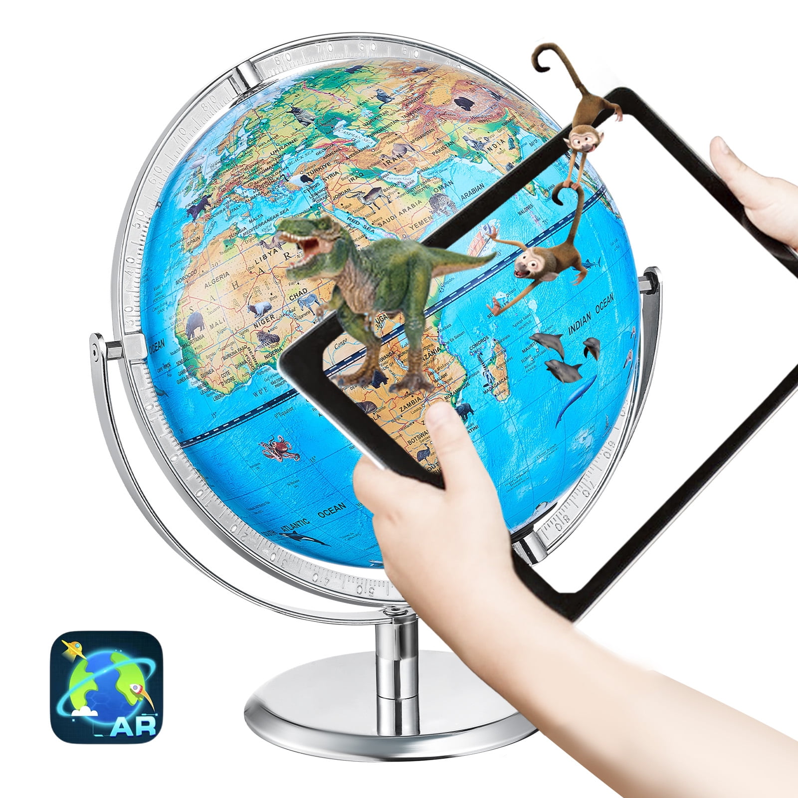 KFFKFF 10"/254mm Educational Interactive AR World Globe App For Kids ...