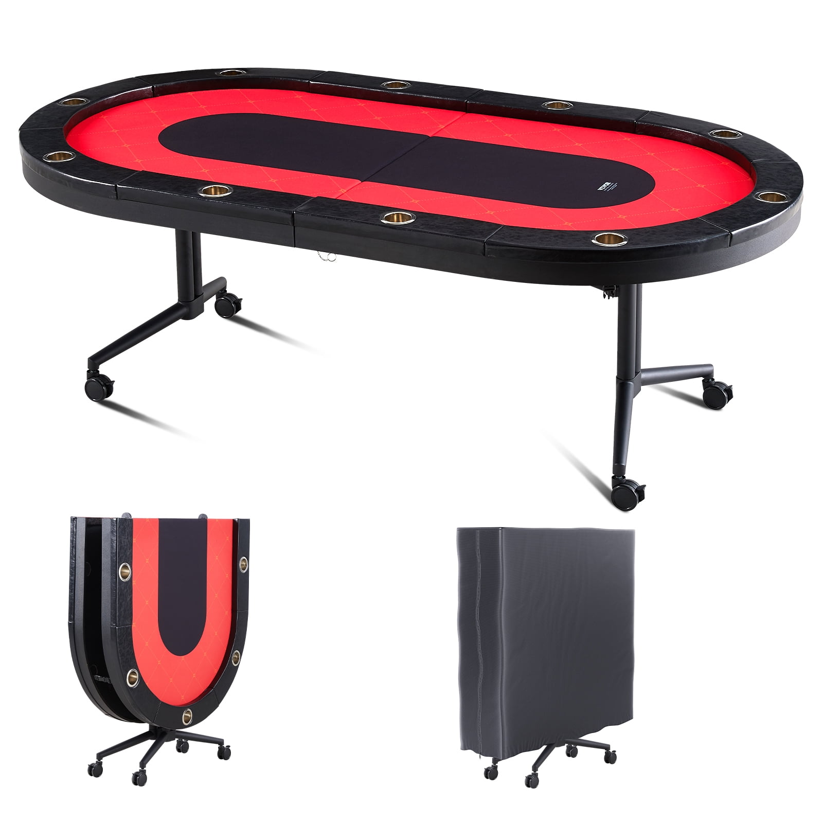 KFFKFF 10 Player Oval Foldable Poker Table Casino Blackjack Texa Holdem ...