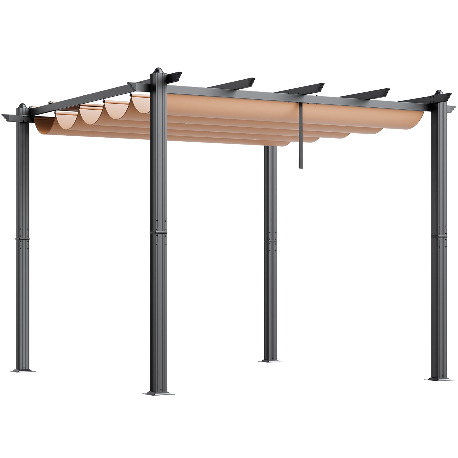 KFFKFF 10'x10' Aluminum Patio Pergola, Retractable Sun Shade Canopy ...