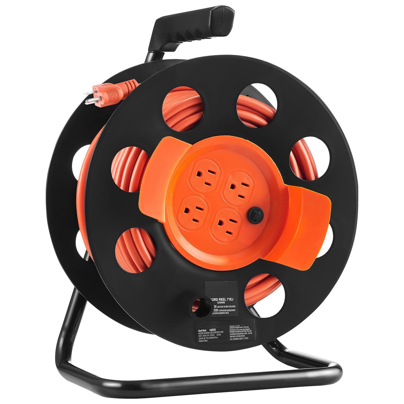 KFFKFF 100FT Extension Cord Reel with 4 Outlets SJTOW Manual 12AWG Cord ...