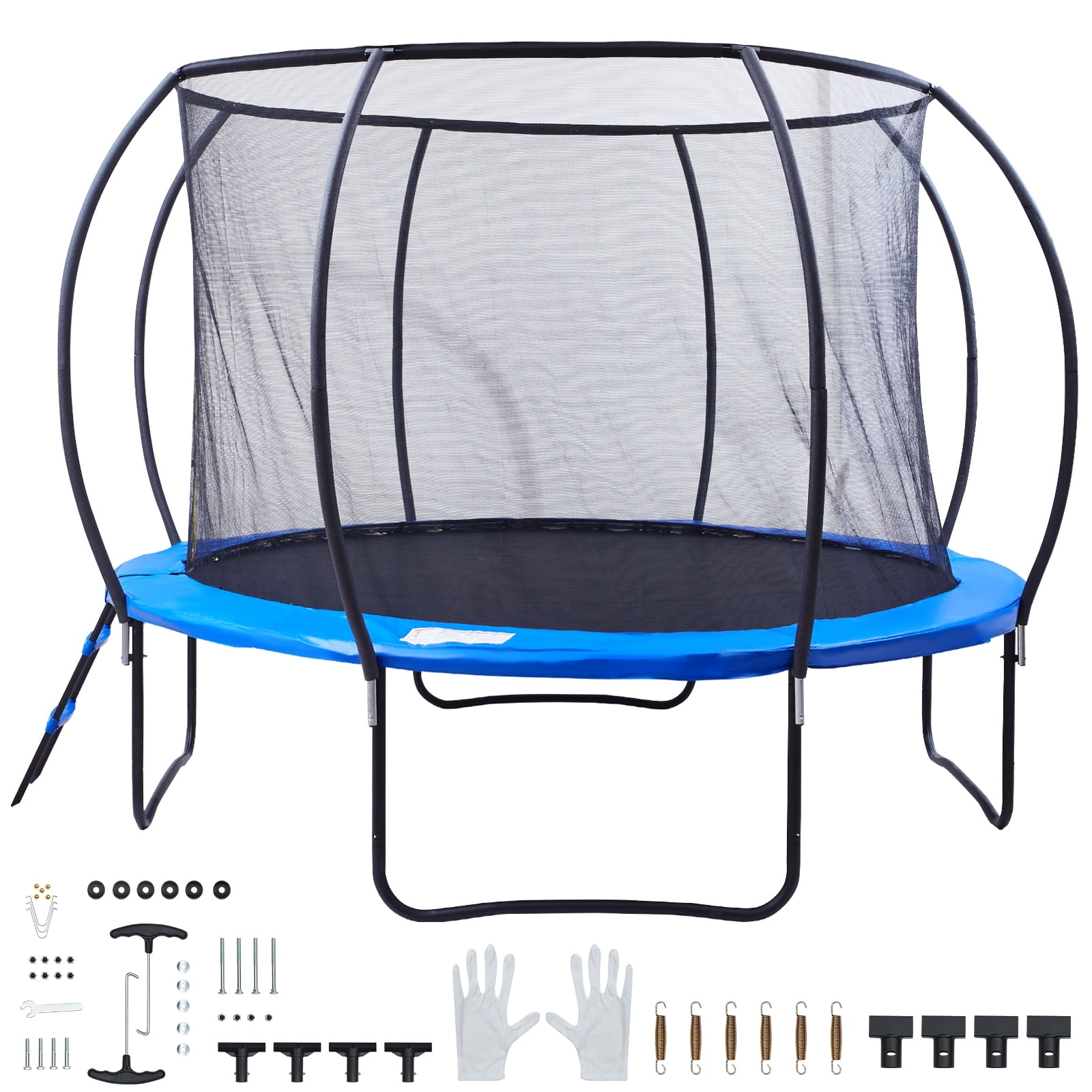 KFFKFF 10FT Trampoline, 330 lbs Capacity with Safety Net, Inclined Pole ...