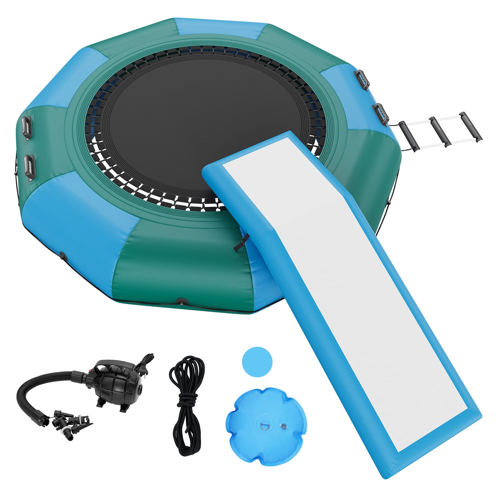 KFFKFF 10ft Inflatable Water Trampoline Swim Platform Bounce with Slide ...