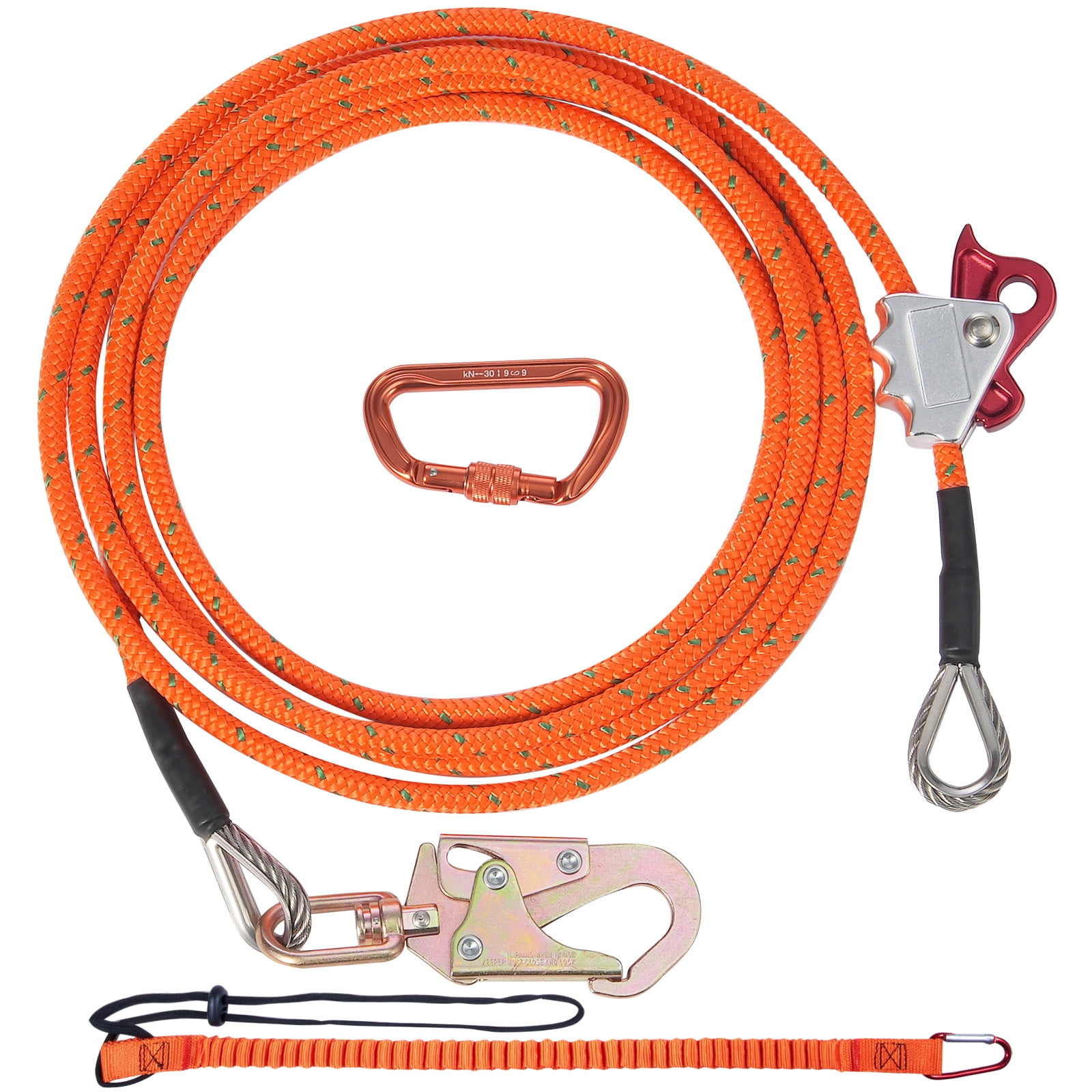 KFFKFF 12.7mm Steel-Core Climbing Lanyard, 16ft Length with Alloy Snap ...