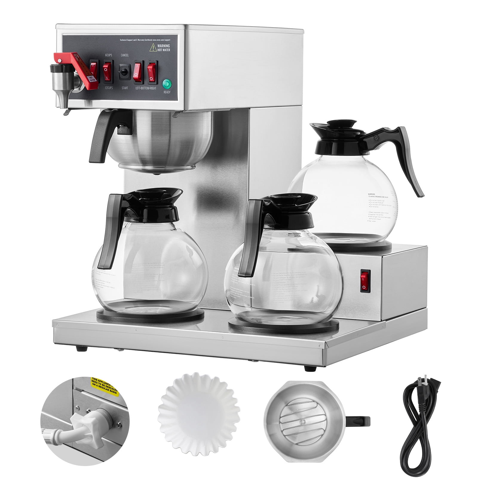 KFFKFF 12-Cup Industrial Coffee Brewer, Coffee Making Device with Trio ...