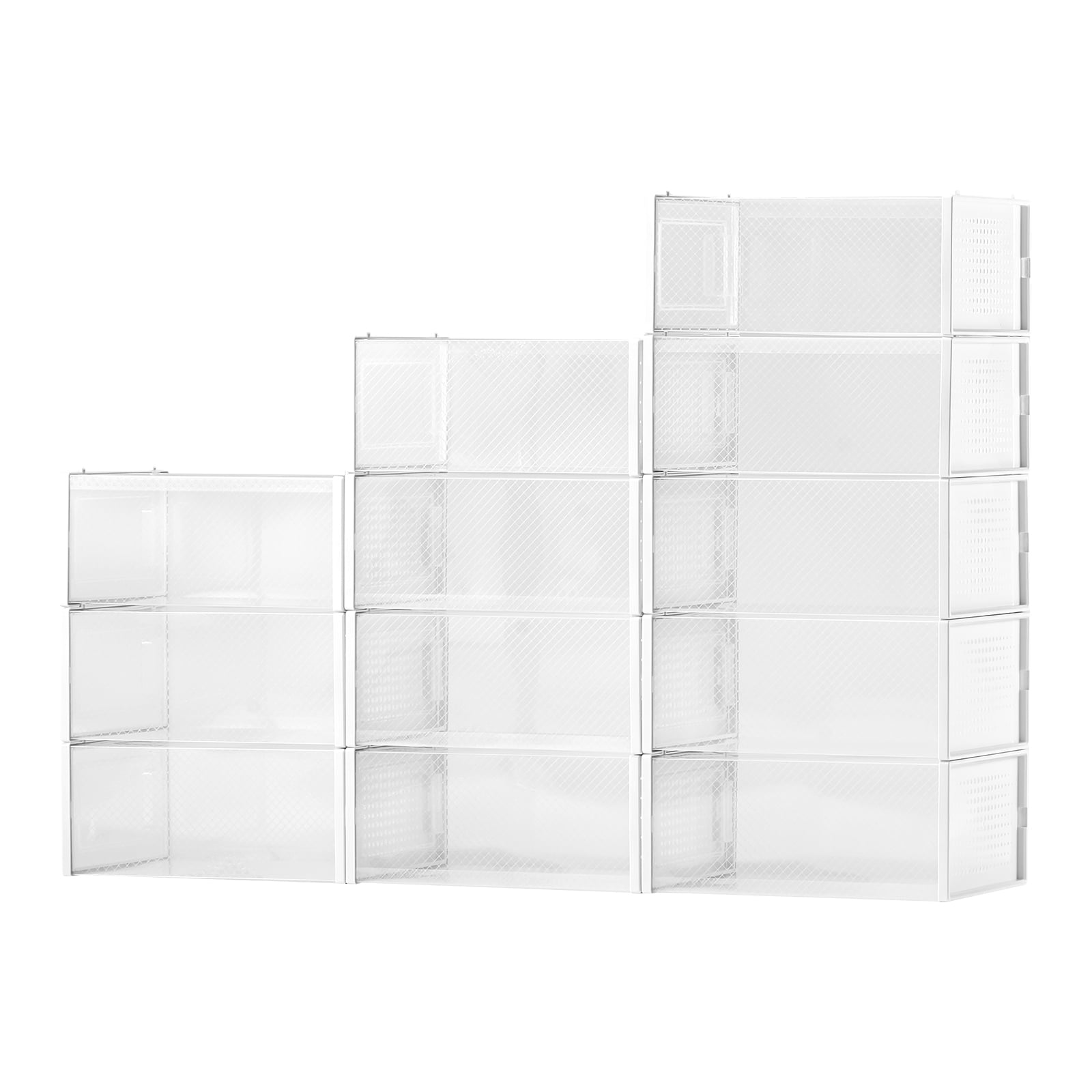 KFFKFF 12 Pack Stackable Shoe Storage Boxes, Modular Plastic Organizers ...