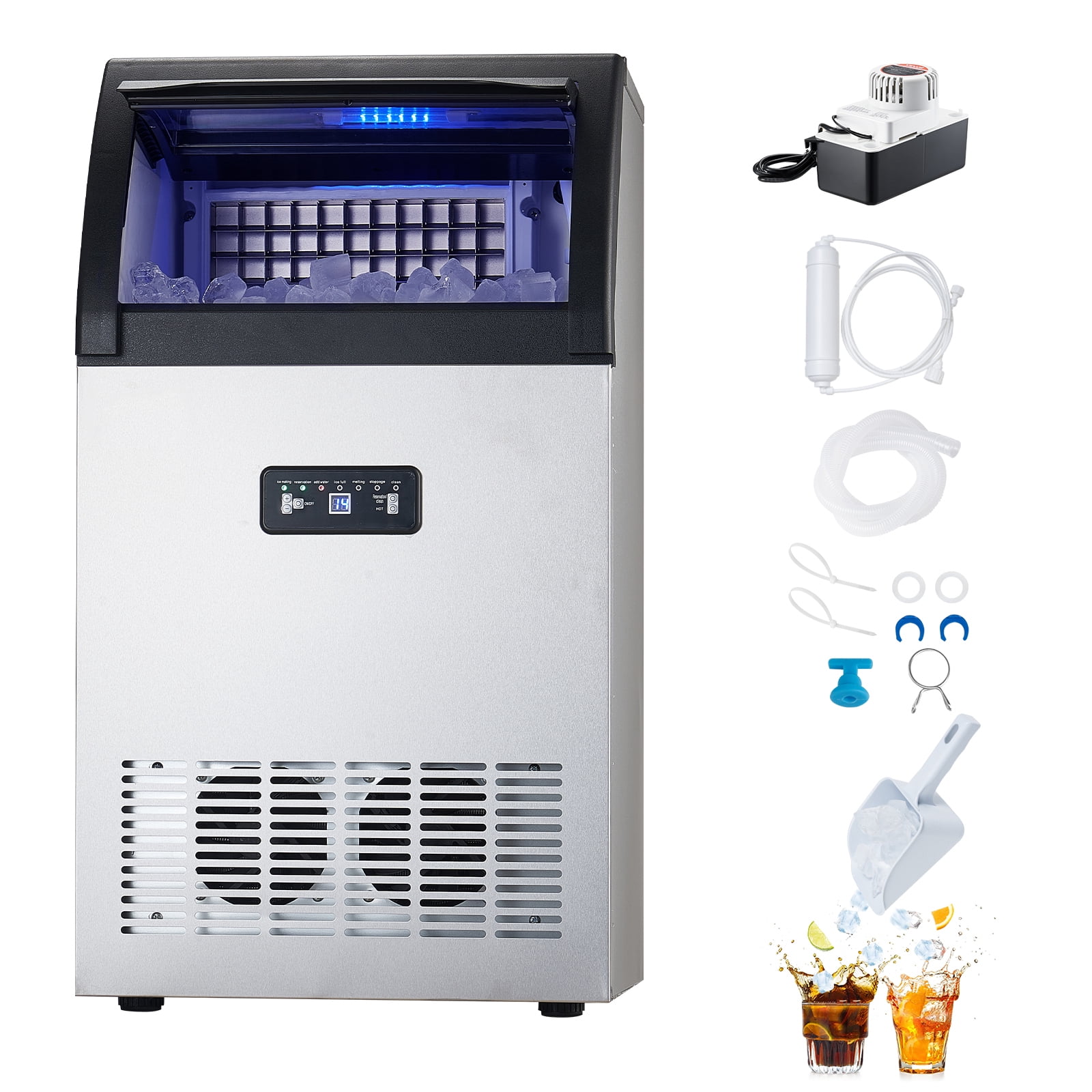 KFFKFF 130lbs/24H Business Ice Production Device, 33lbs Holding ...
