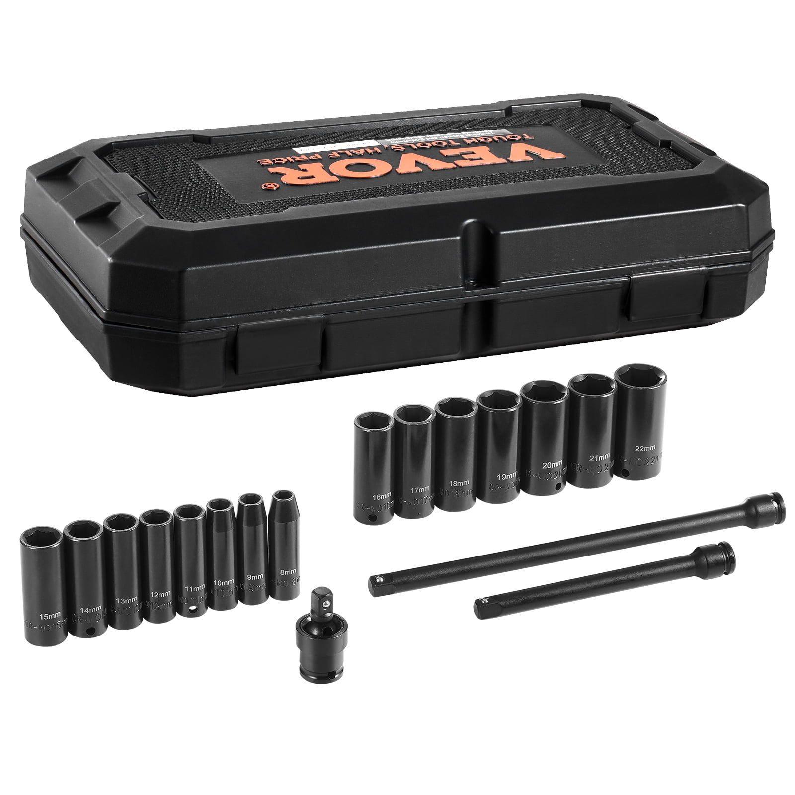 KFFKFF 18-Piece 3/8" Drive Impact Socket Set - Metric Sizes 8-22mm ...