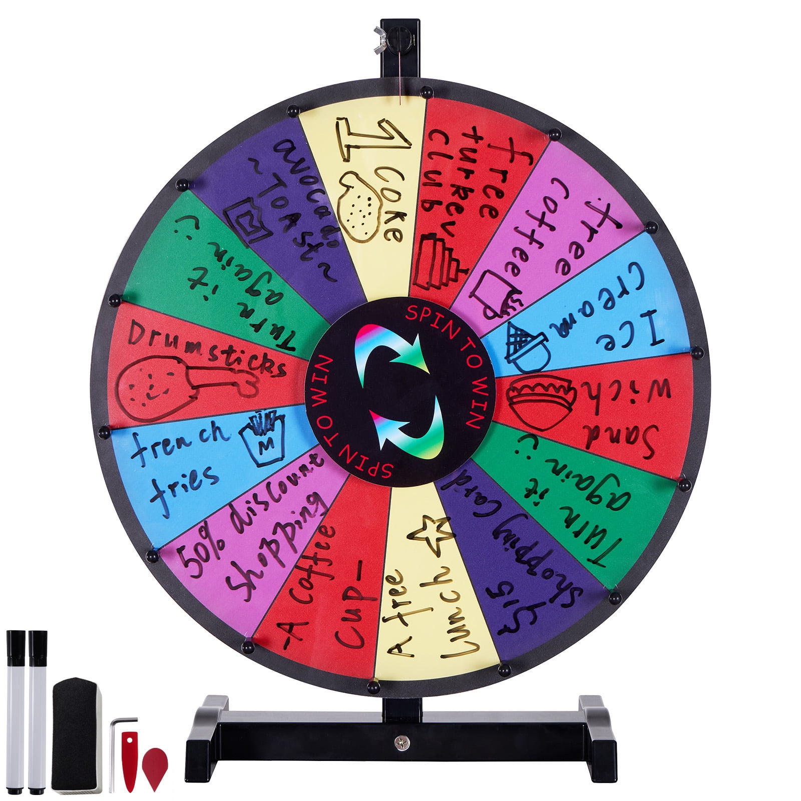 KFFKFF 18" Spinning Prize Wheel 14 Slots Tabletop Spinner for Trade ...