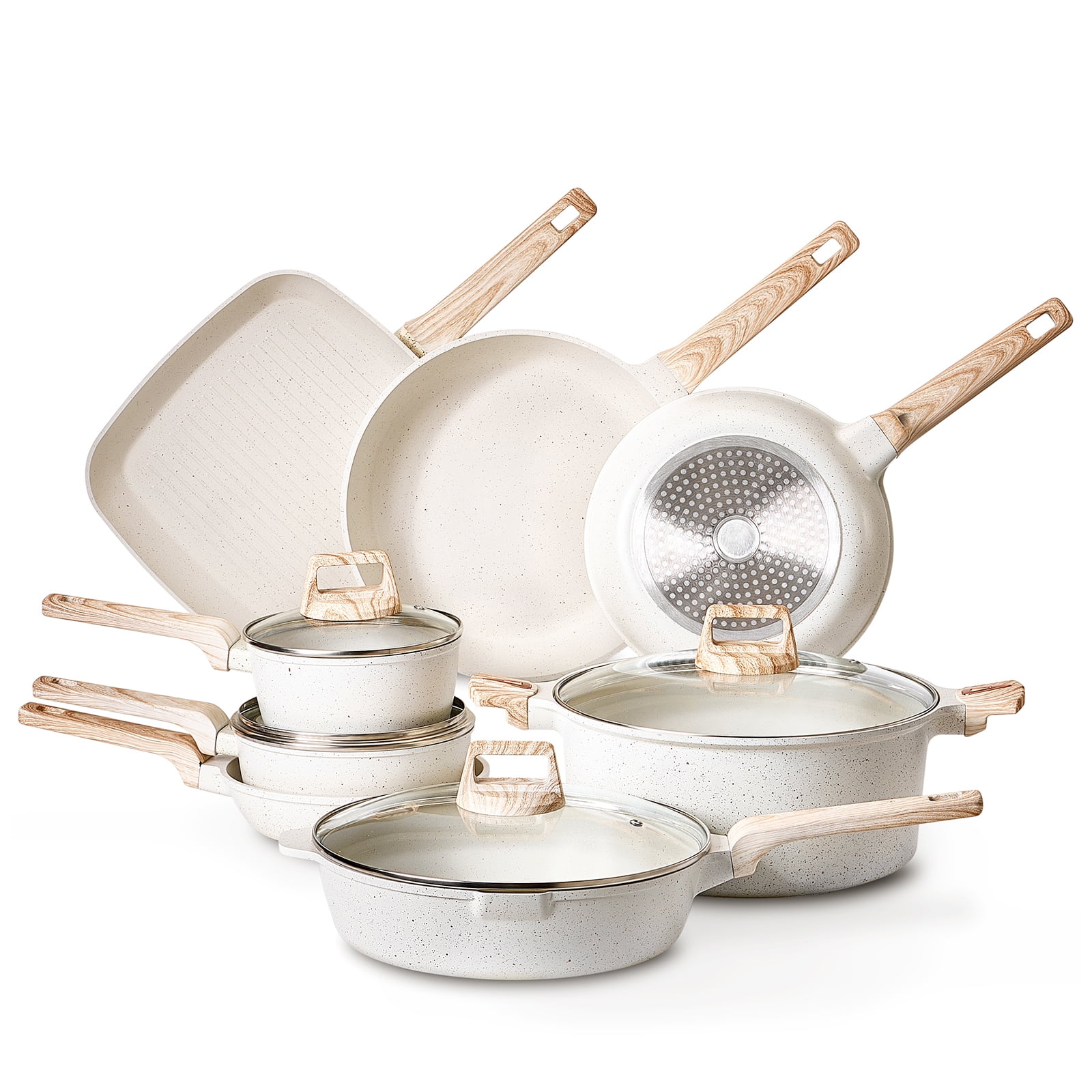 KFFKFF 19-Item Nonstick Cookware Collection, Granite Kitchen Set ...