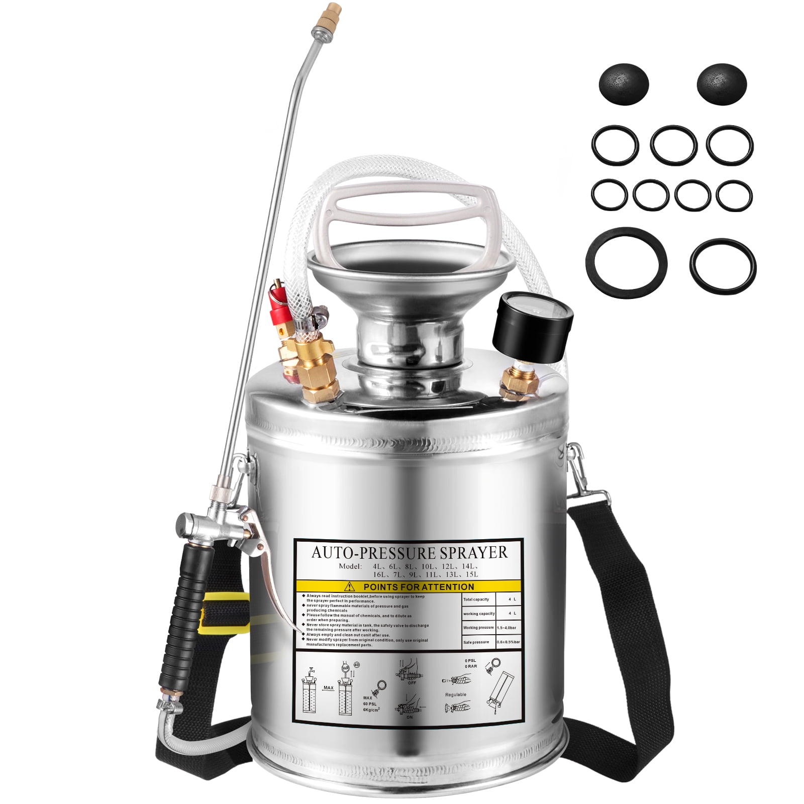 KFFKFF 1G Stainless Steel Sprayer, Full Set with 12" wand& handle& 3.3 ...