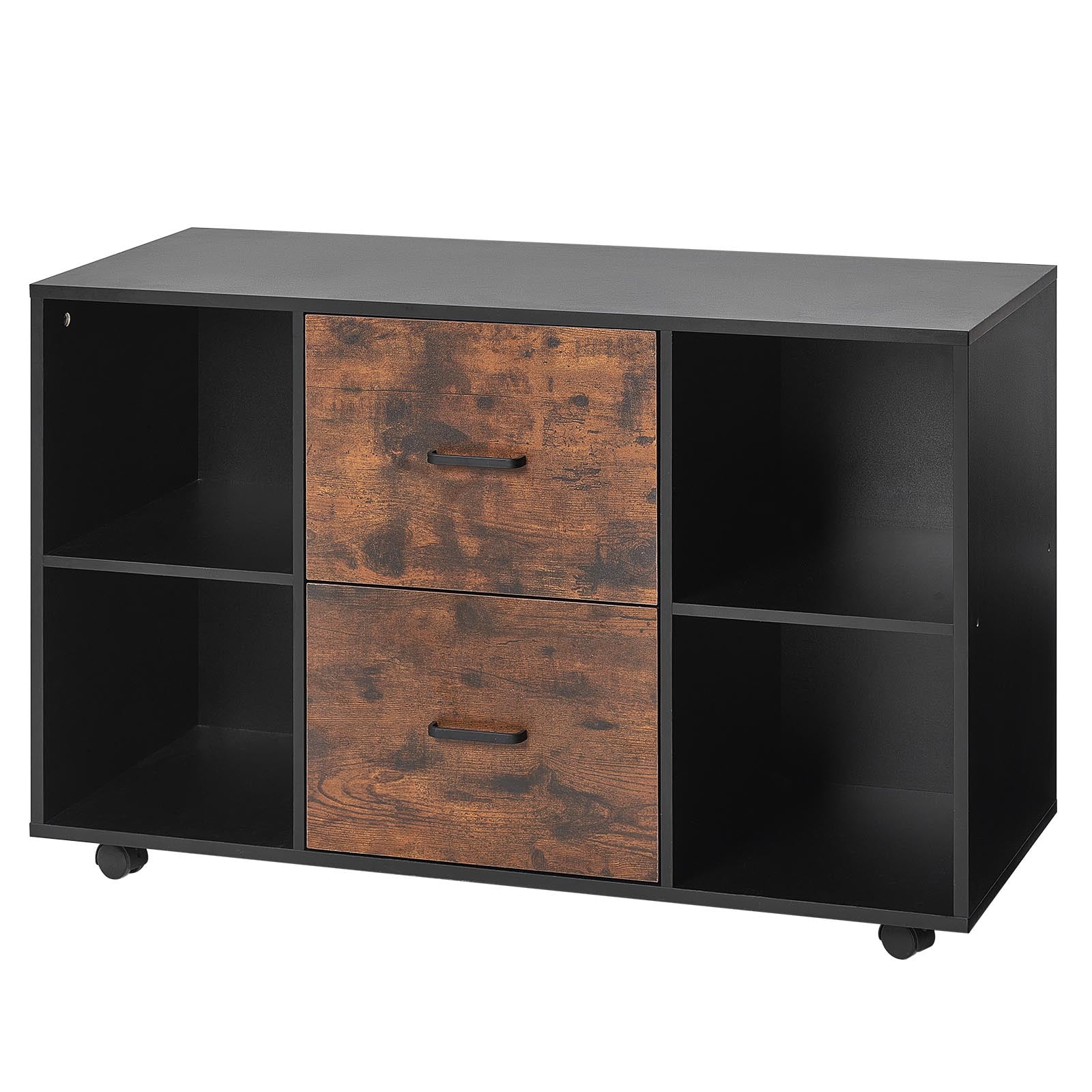 KFFKFF 2-Drawer Wooden File Cabinet with Open Shelves, Mobile Filing ...