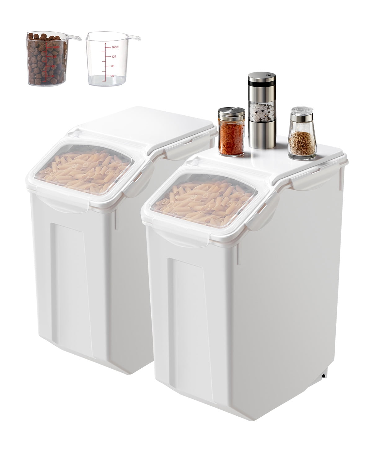 KFFKFF 2 Pack Food Storage and Dispenser, 4.5Gallon/20L Capacity Grain ...