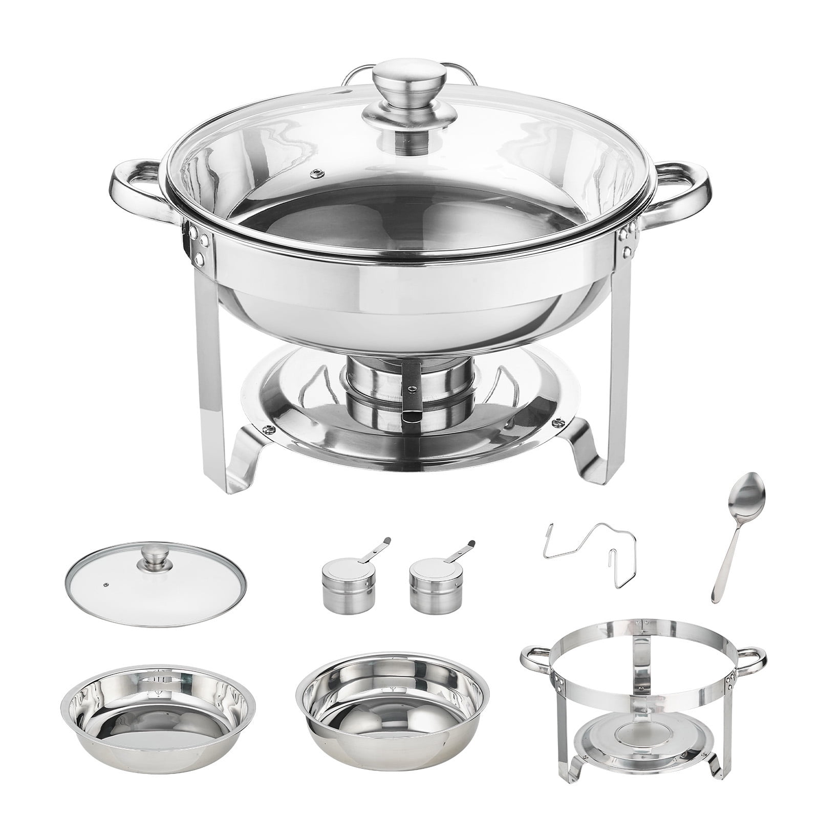 KFFKFF 2-Pack Round Chafing Dish Set with Full-Size 4Qt Pan Glass Lid ...