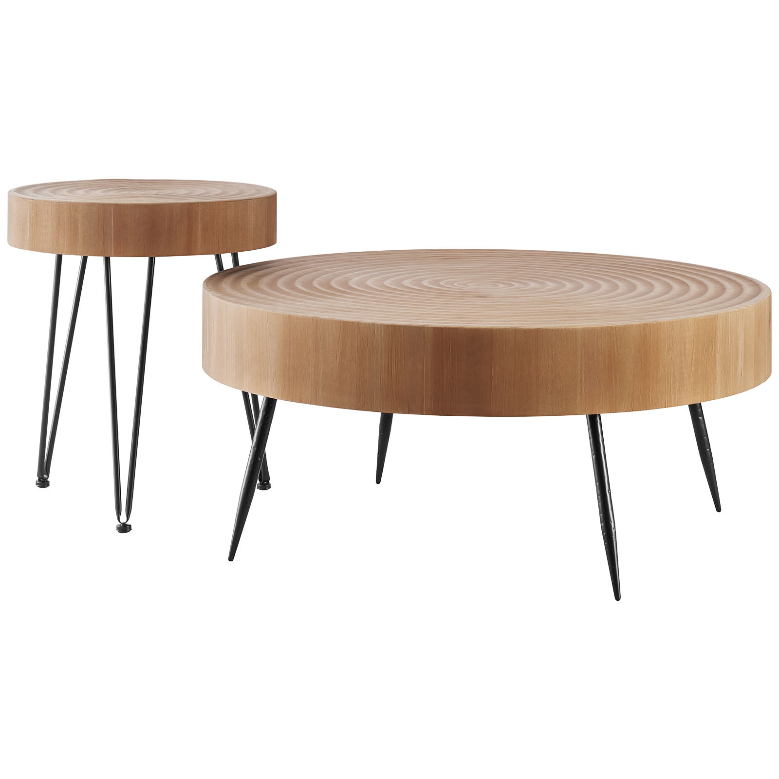 KFFKFF 2-Piece Round Coffee Table Set, 31.3-Inch Industrial Style with ...